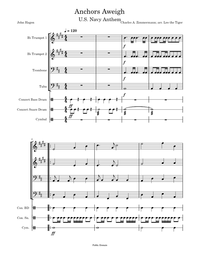 Anchors Aweigh (U.S. Navy) Sheet music for Trombone, Tuba, Trumpet in b ...