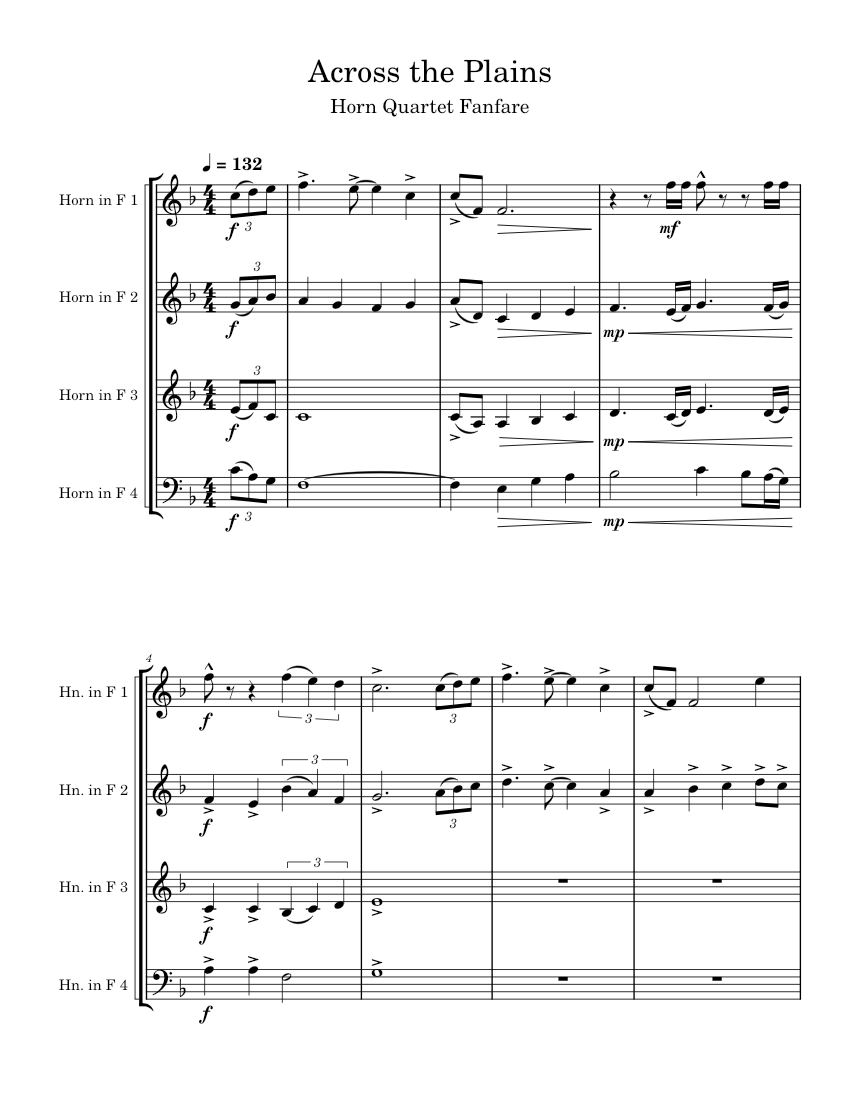 Across the Plains - Horn Quartet Sheet music for French horn (Brass Quartet) | Musescore.com