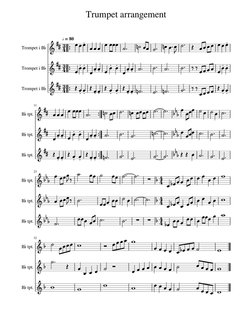 Trumpet arrangement Sheet music for Trumpet in b-flat (Mixed Trio ...