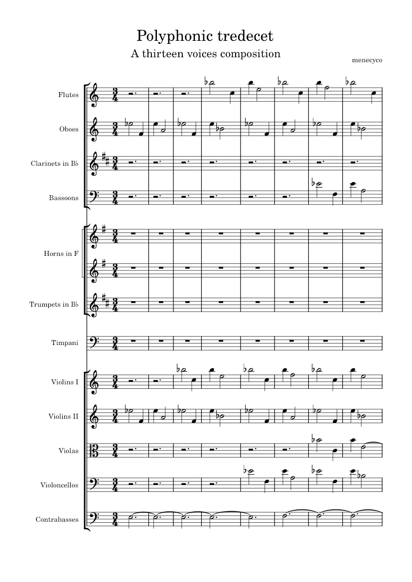 Polyphonic tredecet Sheet music for Flute, Oboe, Clarinet in b-flat ...