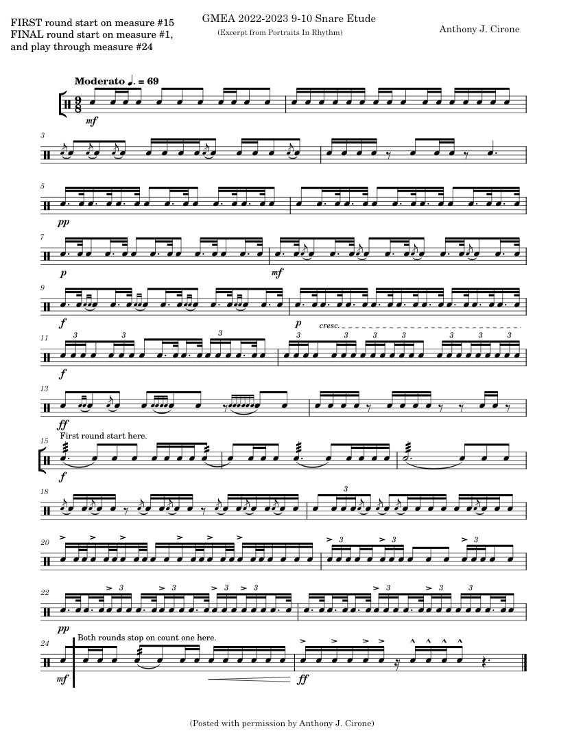 GMEA 2022-2023 9-10 Snare Etude Sheet music for Snare drum (Solo) | Musescore.com
