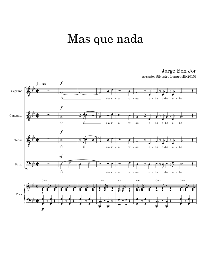 Mas que nada – Jorge Ben Jor Sheet music for Piano (SATB) | Musescore.com