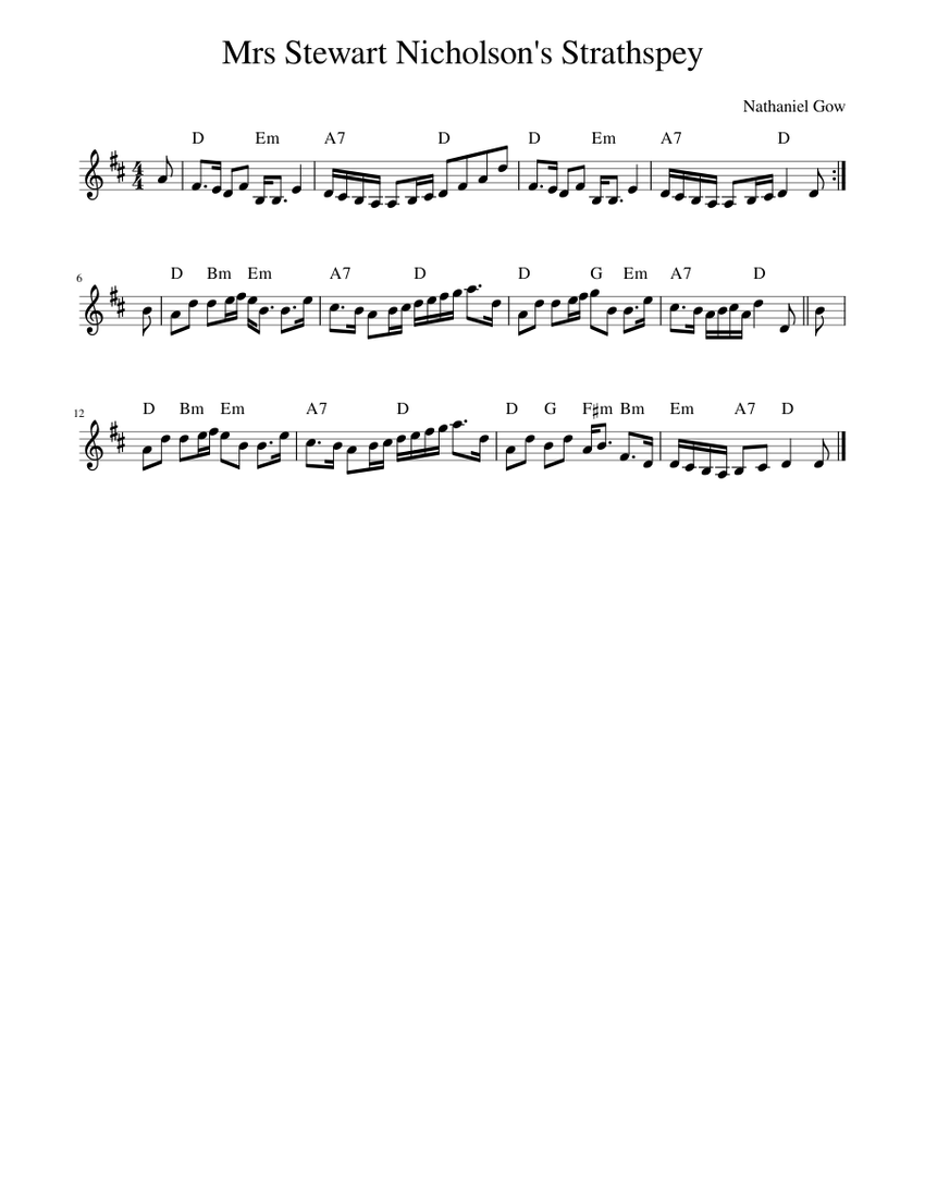 Nathaniel Gow - Mrs Stewart Nicholson's Strathspey Sheet music for ...