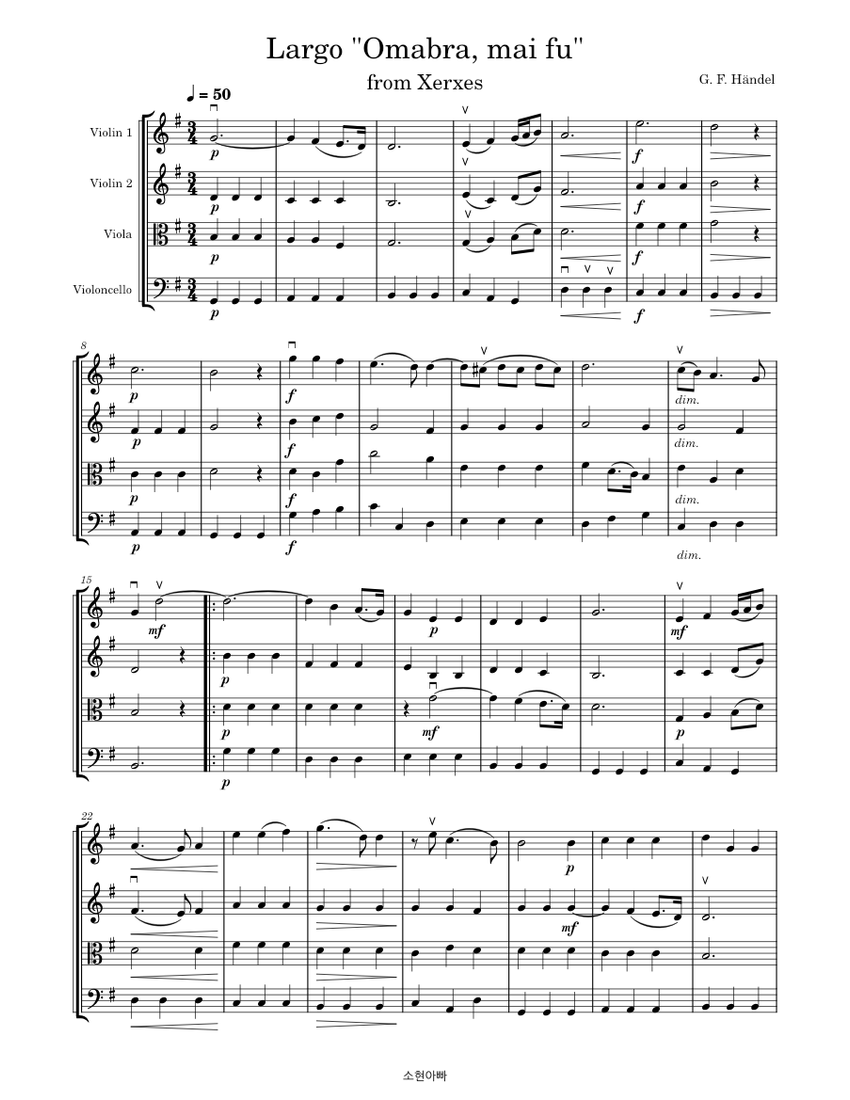 Largo from 'Xerxes' – Georg Friedrich Händel Sheet music for Violin ...