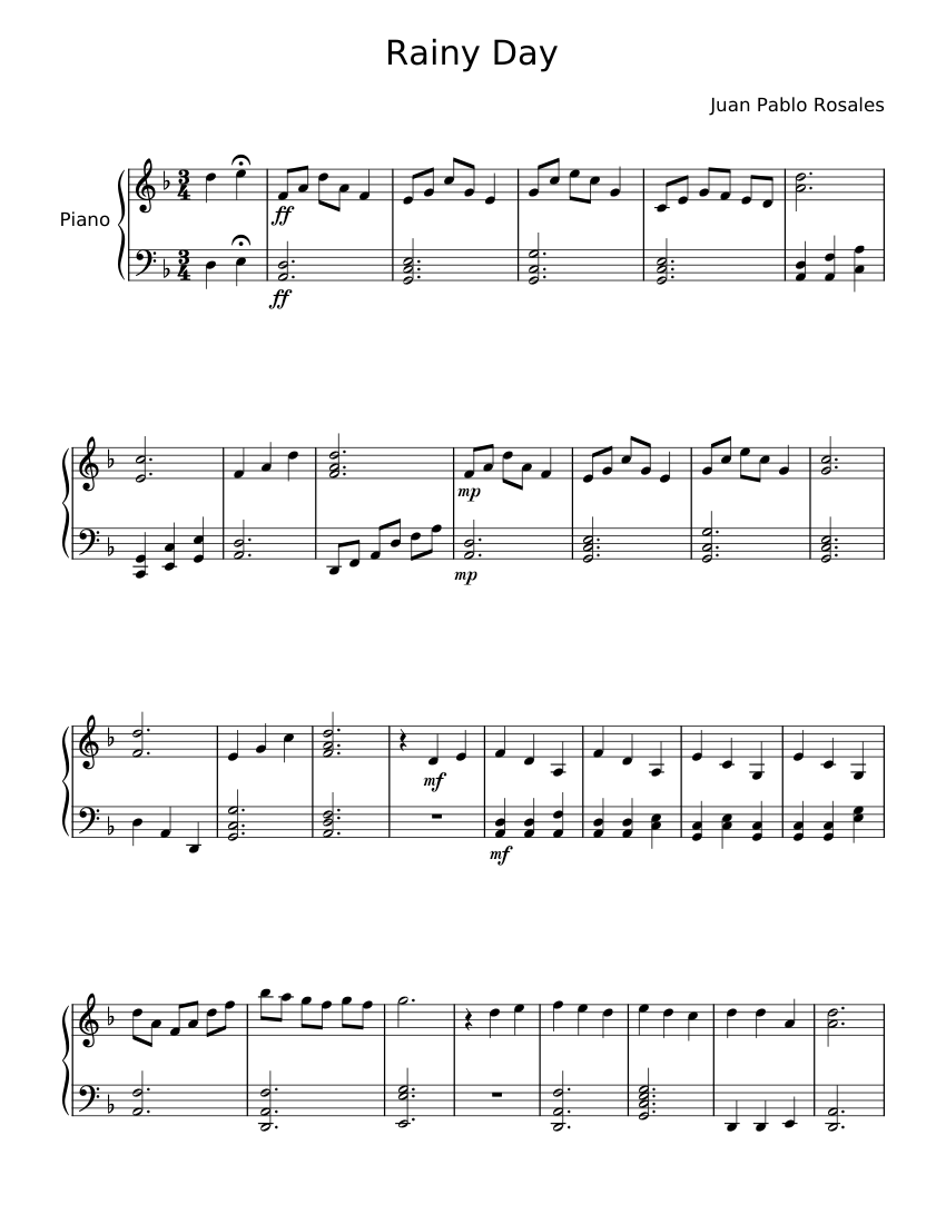 Rainy Day - Juan Pablo Rosales Sheet Music for Piano (Piano Duo ...