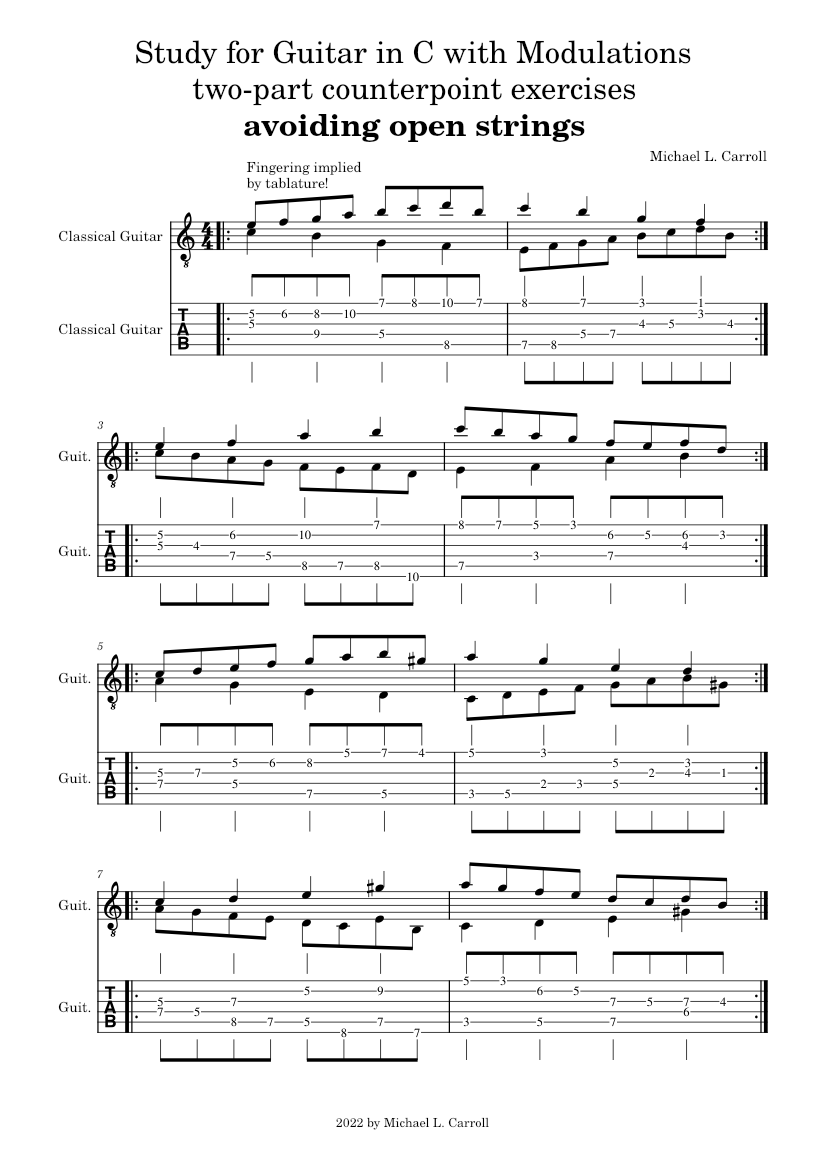 Study for Guitar in C: 2-part counterpoint exercises Sheet music for ...