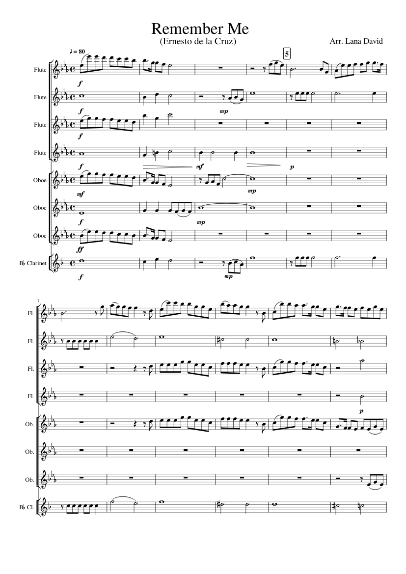 Remember Me Sheet music for Flute, Oboe, Clarinet in b-flat (Mixed ...