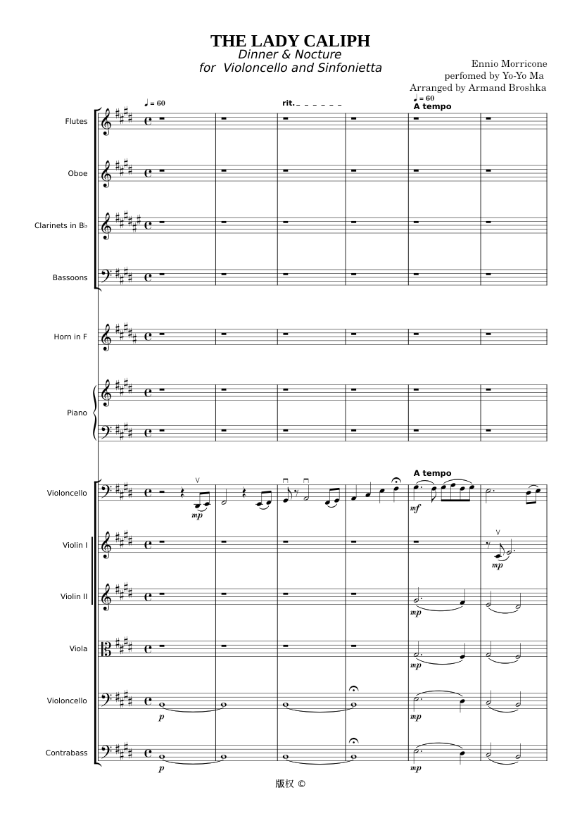 《嘉莉珐夫人》 Dinner.Nocturne - Yo Yo Ma plays Ennio Morricone.musicxml Sheet ...
