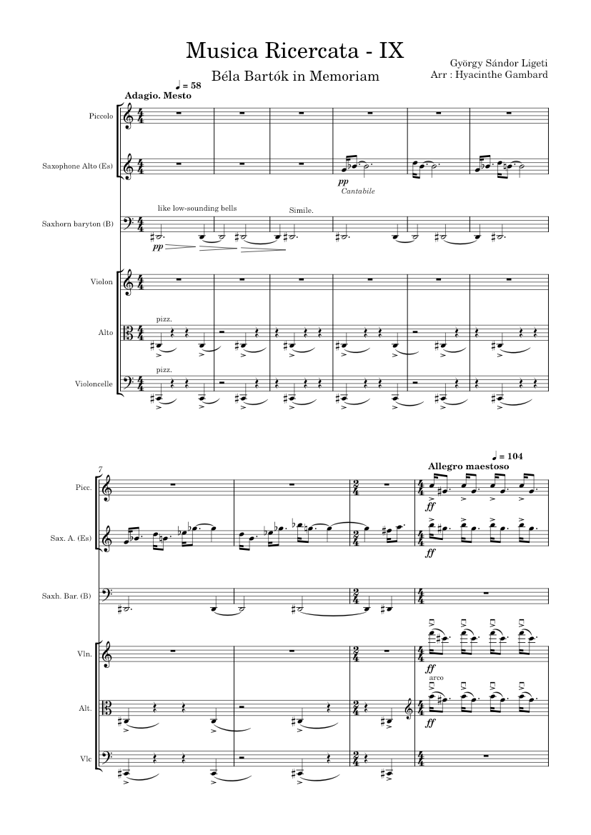 [Arrangement] Musica Ricercata - IX - Adagio Mesto - Bélà Bartok in ...
