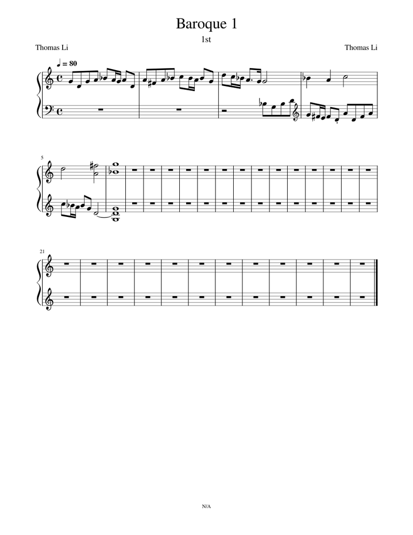Baroque 1 Sheet music for Piano (Solo) Easy | Musescore.com