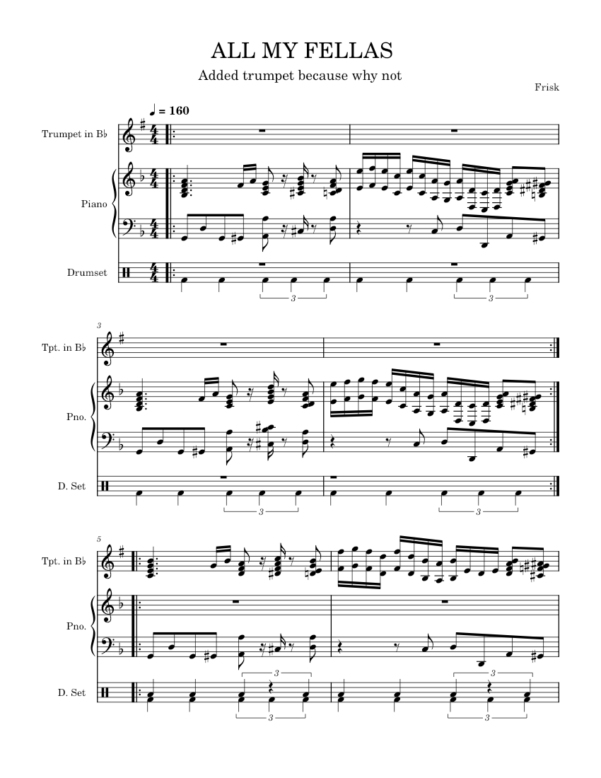 ALL MY FELLAS! – Frisk ALL MY FELLAS Sheet music for Piano, Drum group ...