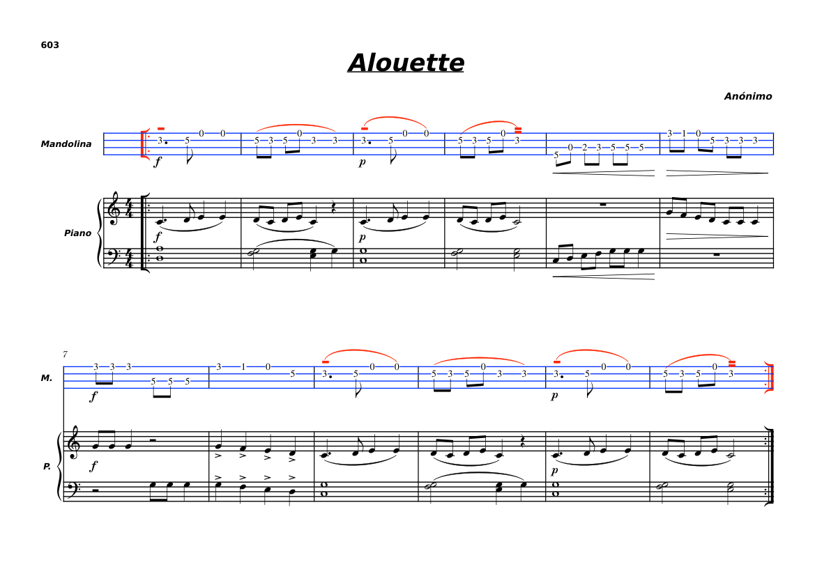 Alouette Sheet music for Piano, Guitar (Mixed Duet) | Musescore.com