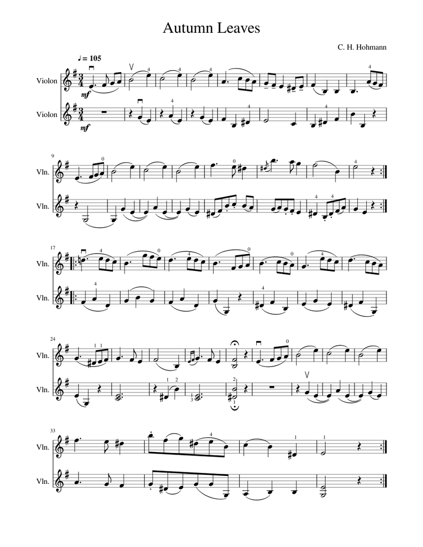 Autumn Leaves Sheet music for Violin (String Duet) | Musescore.com