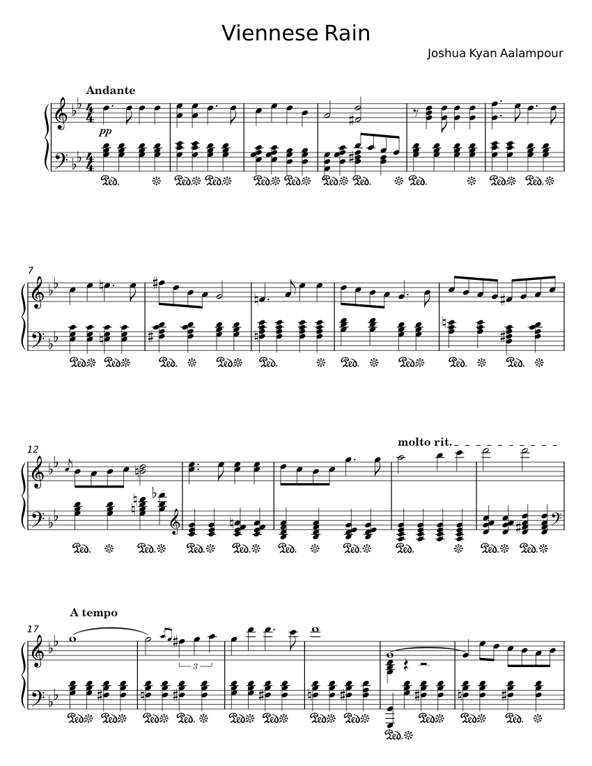 Viennese Rain - Joshua Kyan Aalampour Sheet music for Piano (Solo) Easy | Musescore.com