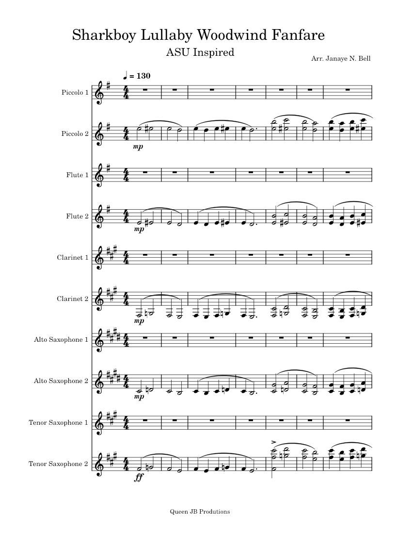 Sharkboy Lullaby Woodwind Fanfare Sheet music for Flute piccolo, Flute ...