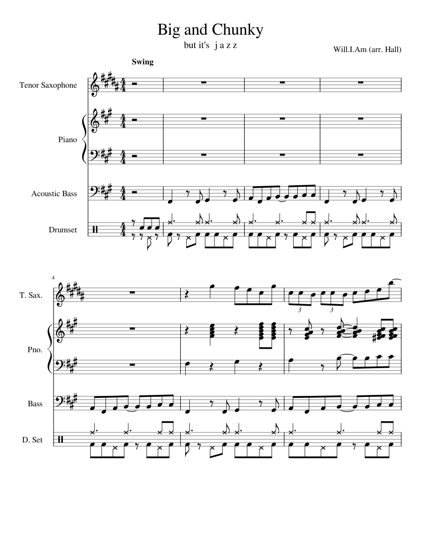 Big and Chunky Sheet music for Piano, Saxophone tenor, Bass guitar ...