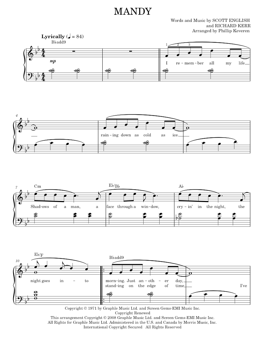 Play Official version of Mandy Sheet Music by Barry Manilow for Piano ...