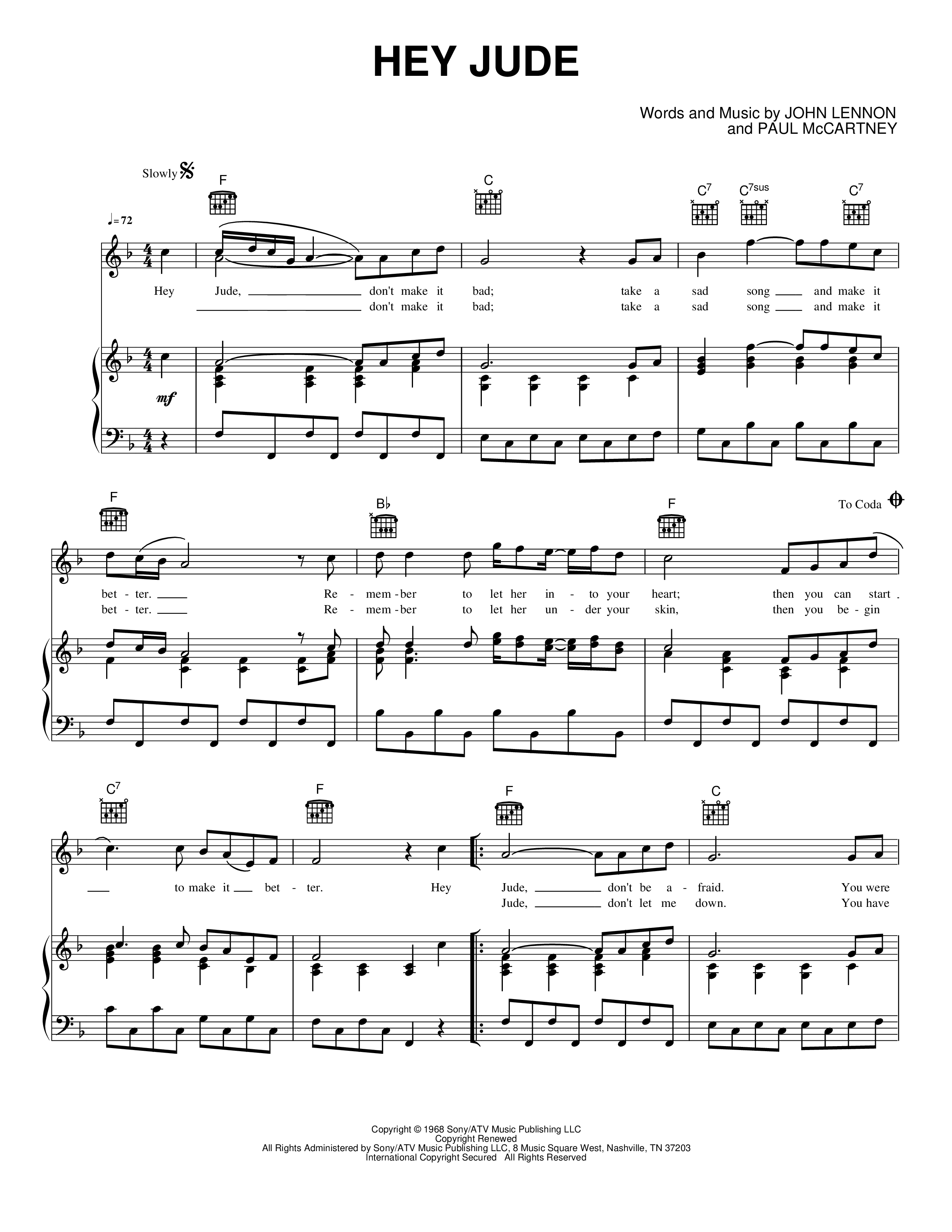 hey jude Sheet music for Piano, Vocals, Guitar by The Beatles Official ...