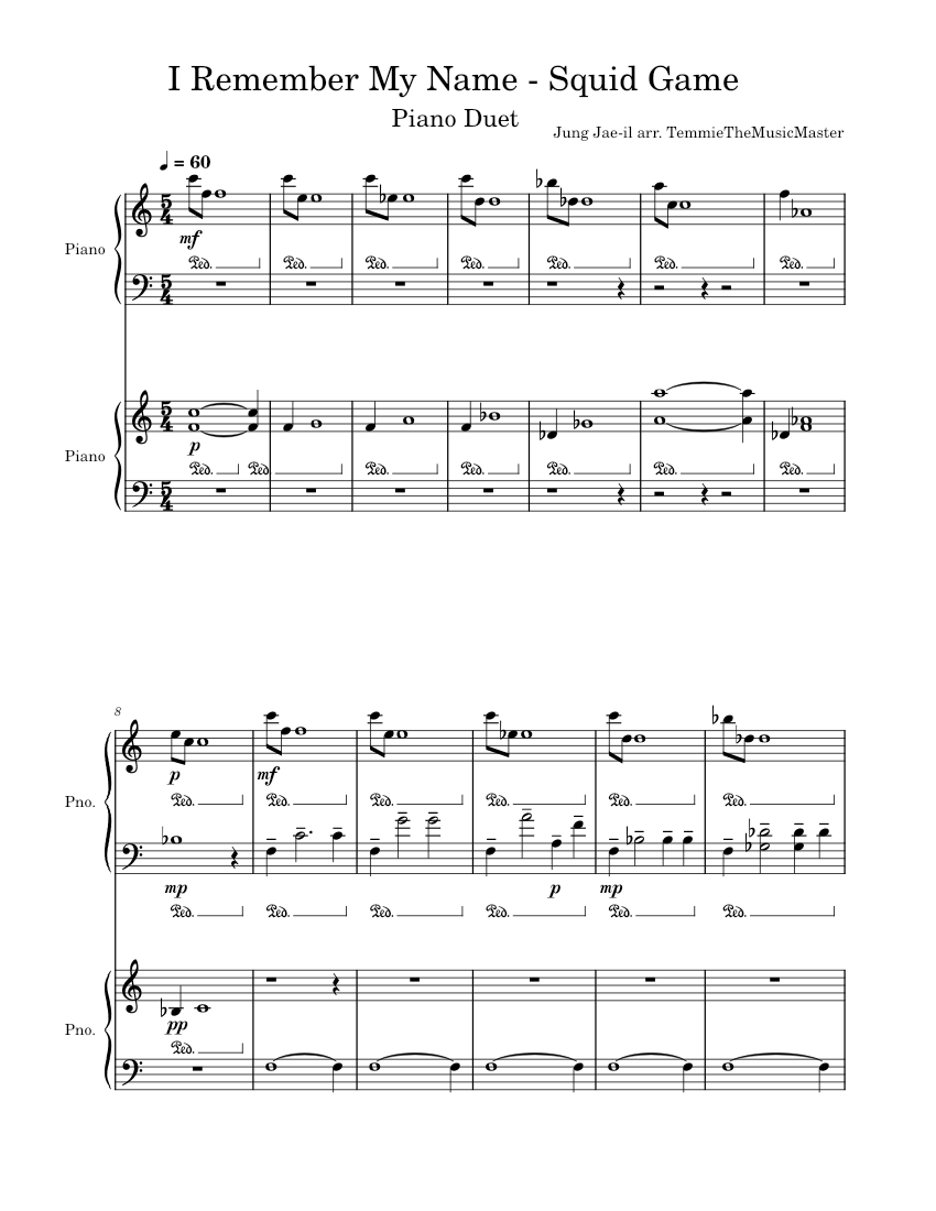 I Remember My Name – Squid Game Sheet music for Piano (Piano Duo) | Musescore.com