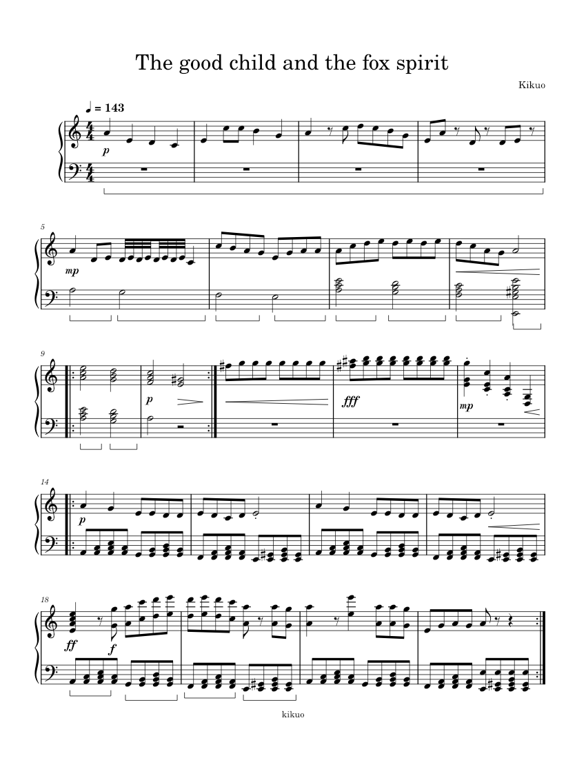 The Good Child and The Fox Spirit – Kikuo Sheet Music for Piano (Solo) | MuseScore.com