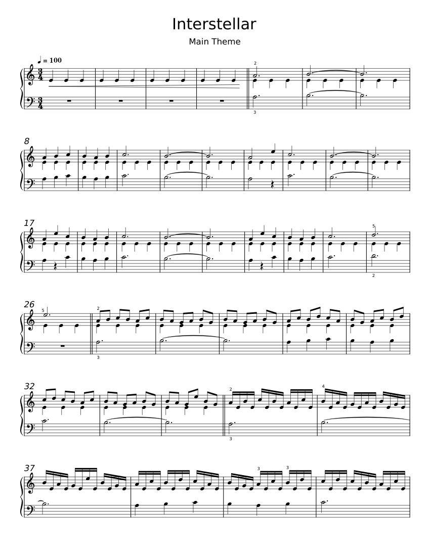Interstellar - Hans Zimmer Sheet music for Piano (Solo) | Musescore.com
