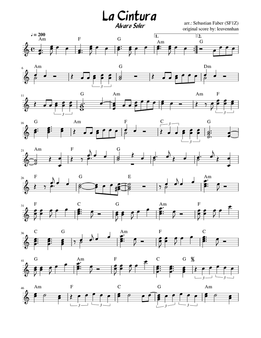 La Cintura - Alvaro Soler Sheet music for Piano (Solo) Easy | Musescore.com
