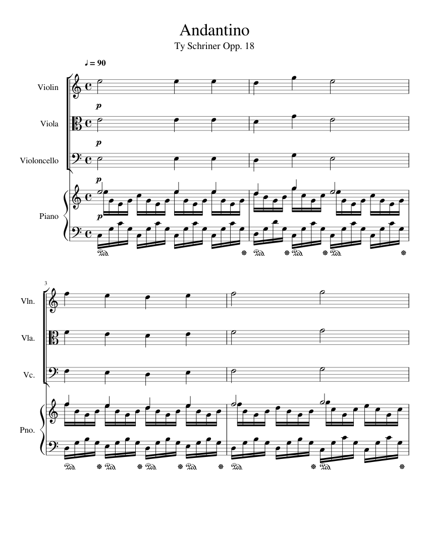 Andantino Sheet music for Piano, Violin, Viola, Cello (Piano Quartet ...