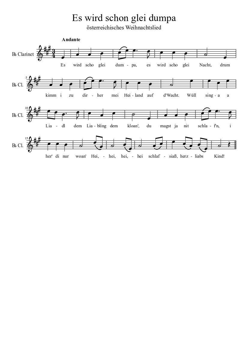 Es wird scho glei dumpa Sheet music for Clarinet other (Solo ...