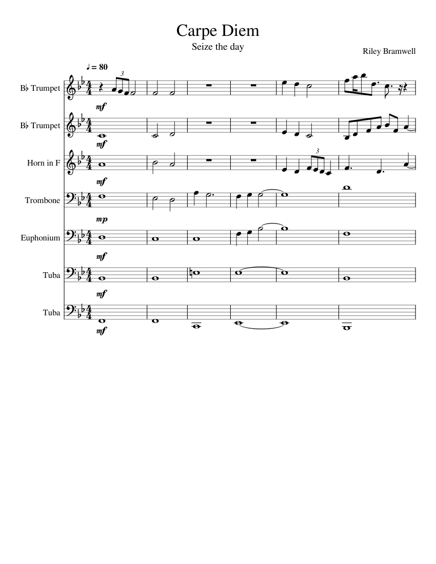 Carpe Diem Sheet music for Trombone, Euphonium, Tuba, Trumpet in b-flat ...