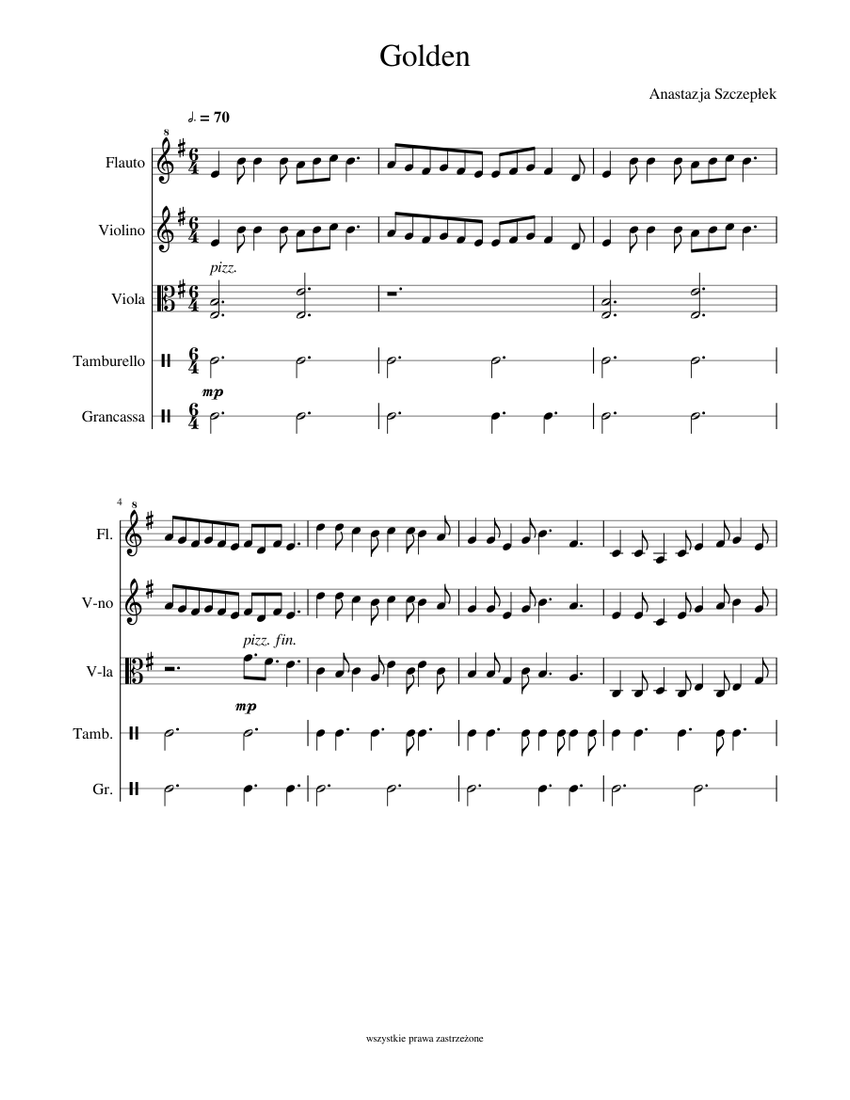 Golden Sheet music for Violin, Flute, Viola, Bass Drum & more ...
