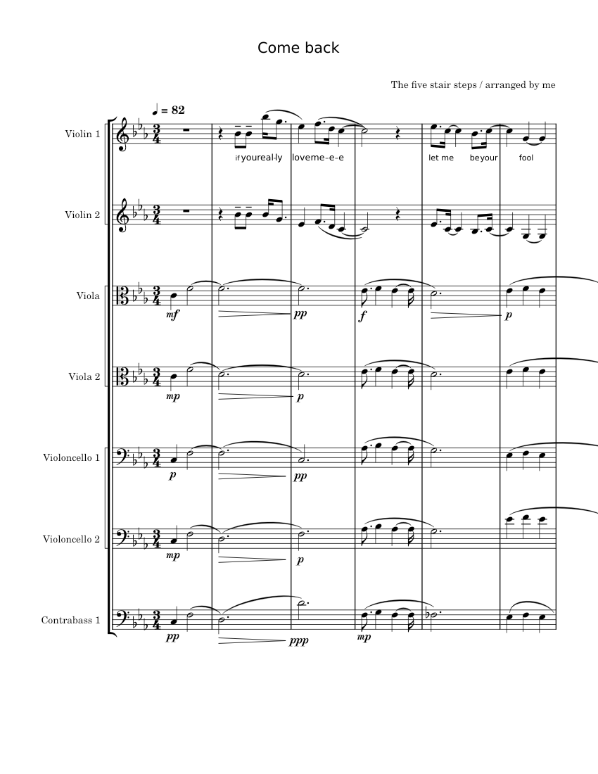 Come back Sheet Music for Violin, Viola, Cello, Woodwinds (other ...