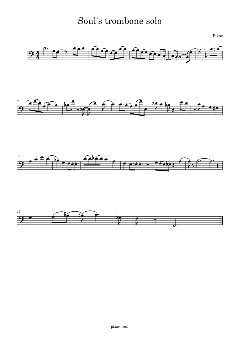 Pixar – Misc Soundtrack Pixar - Soul's Trombone solo Sheet Music for ...