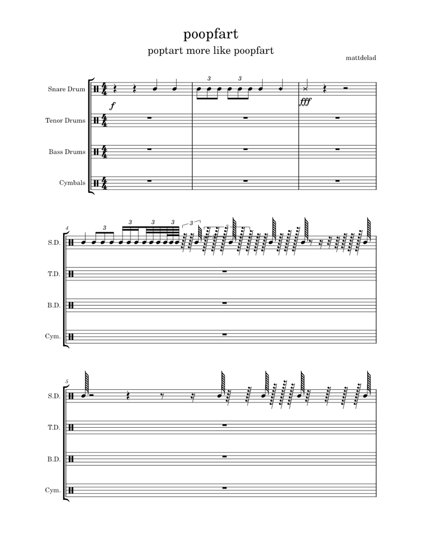 poopfart Sheet music for Snare drum, Crash, Tenor drum, Bass drum ...