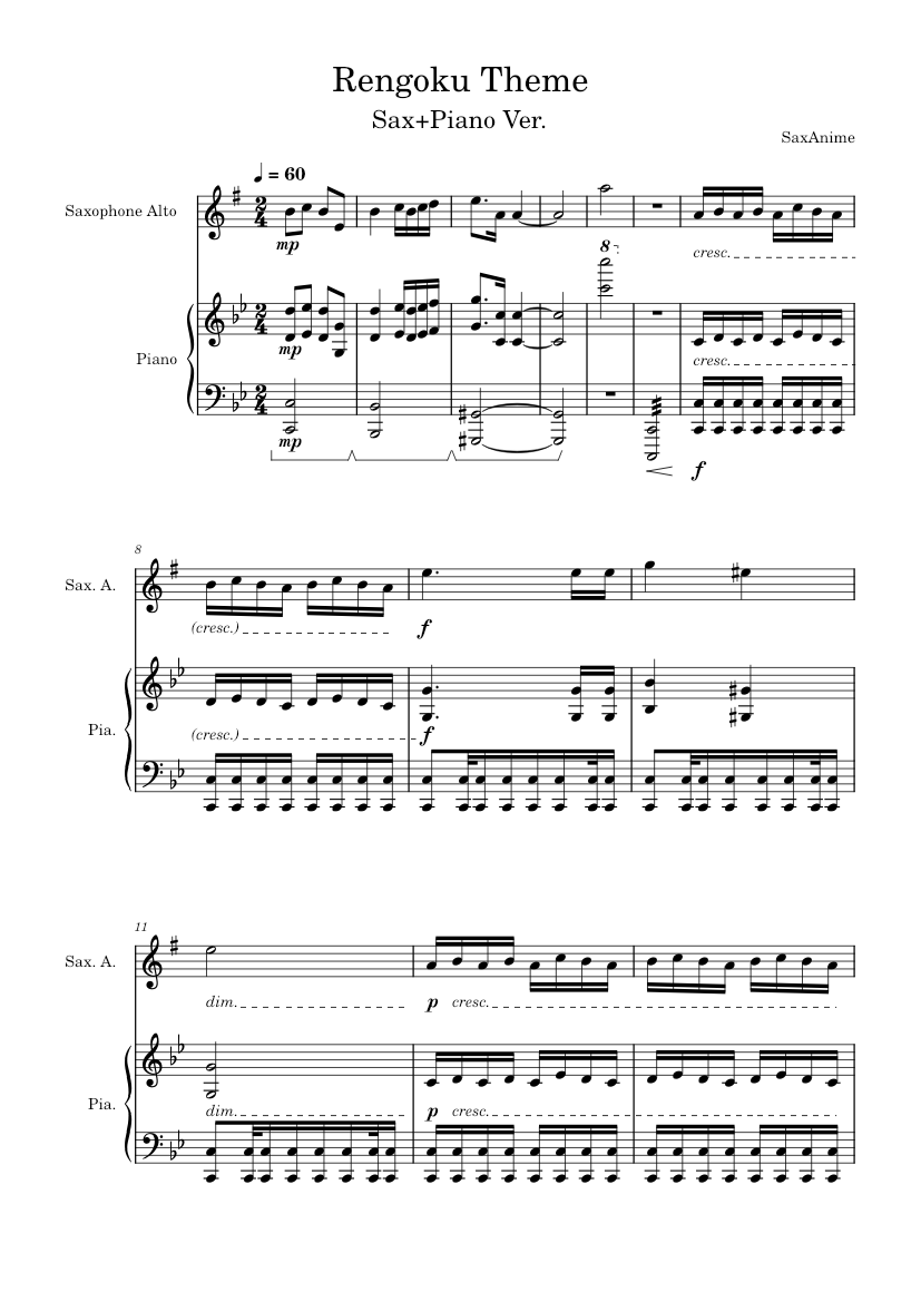 Rengoku Theme Sax/Piano - Demon Slayer OST Sheet Music for Piano ...