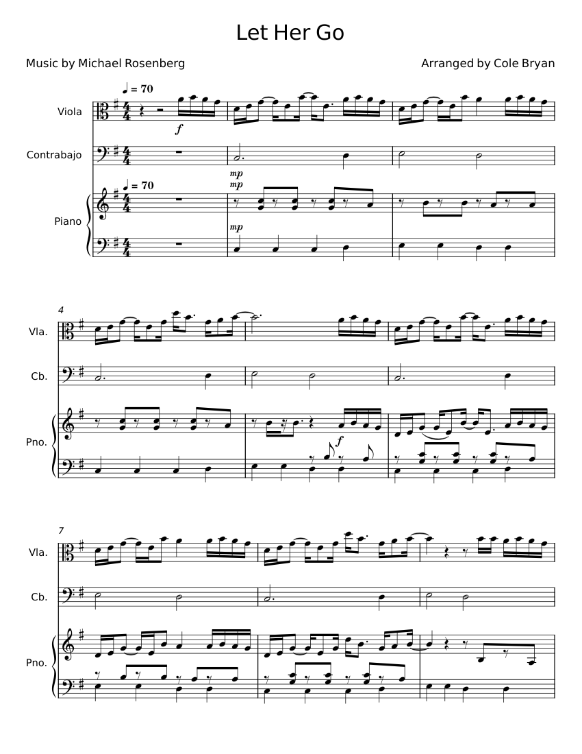 Let Her Go - Passenger Sheet music for Piano, Contrabass, Viola (Mixed ...