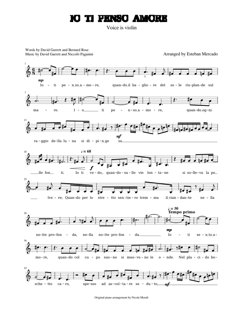 David_Garrett_-_Io_Ti_Penso_Amore_soprano_violin__piano - piano tutorial