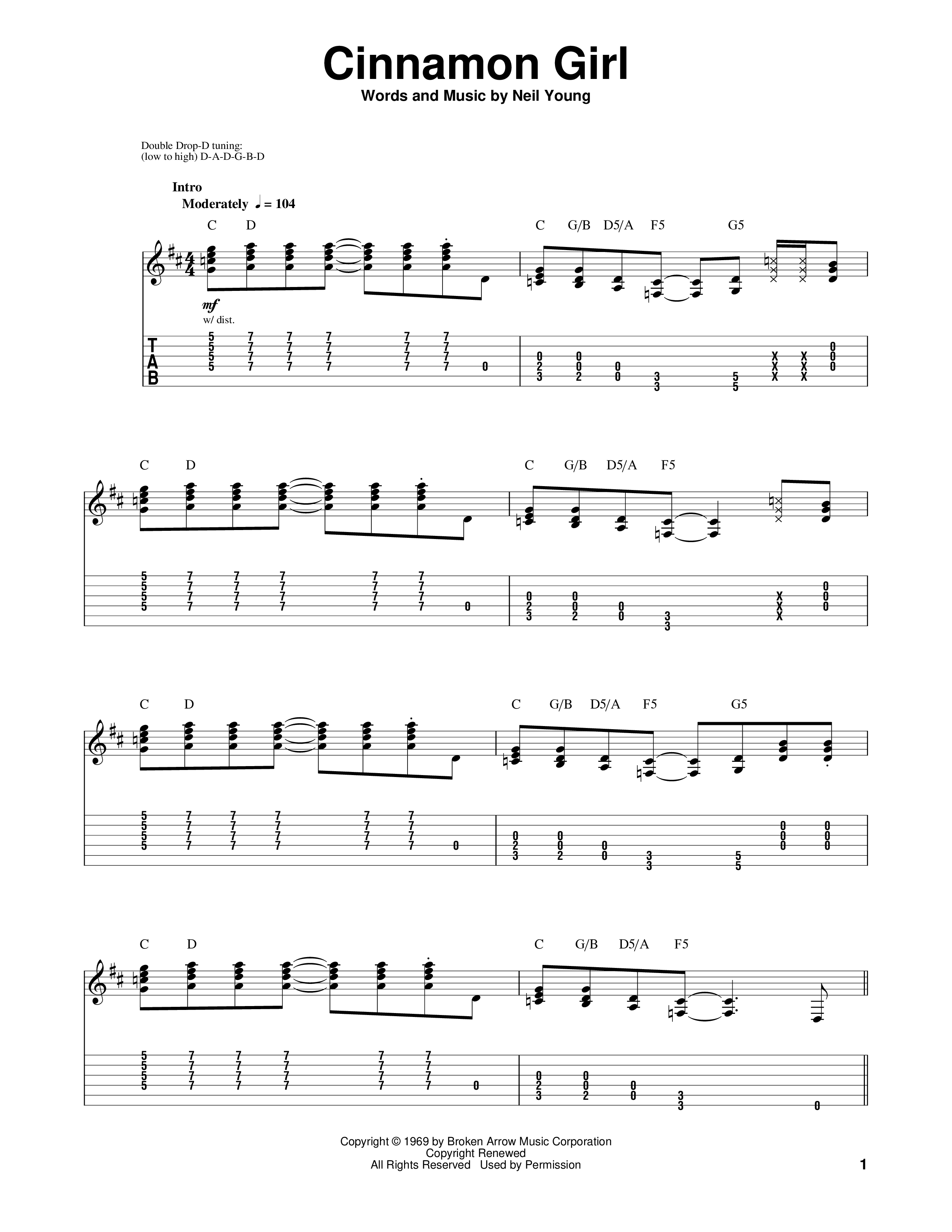 Play Official version of Cinnamon girl sheet music by Neil Young for ...