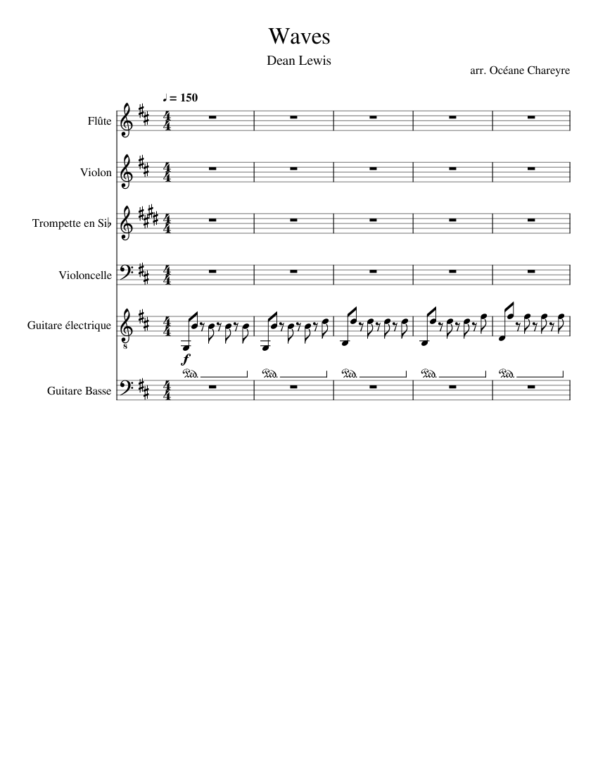 Waves _ Dean Lewis Sheet music for Flute, Trumpet in b-flat, Violin ...