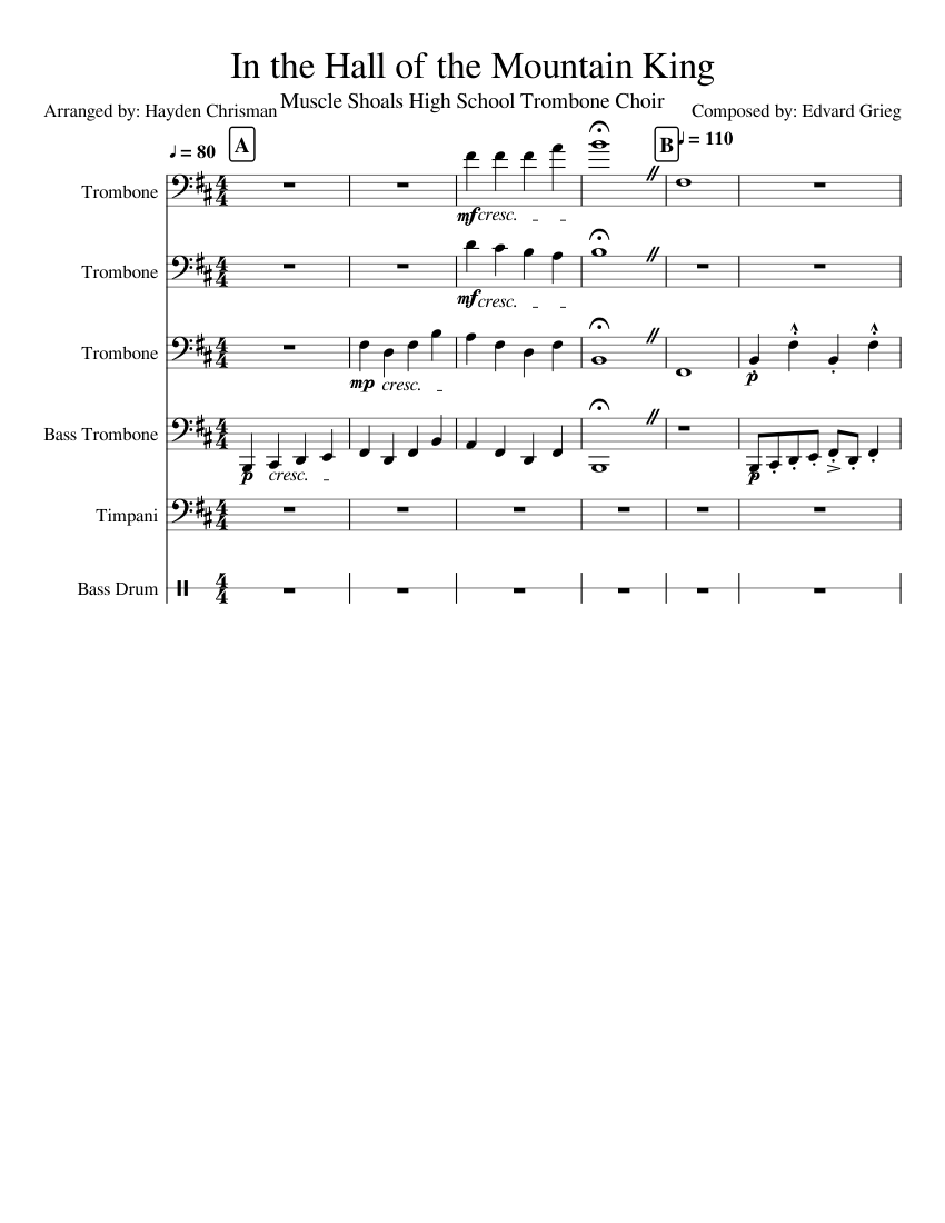 In the Hall of the Mountain King Sheet music for Trombone, Trombone ...
