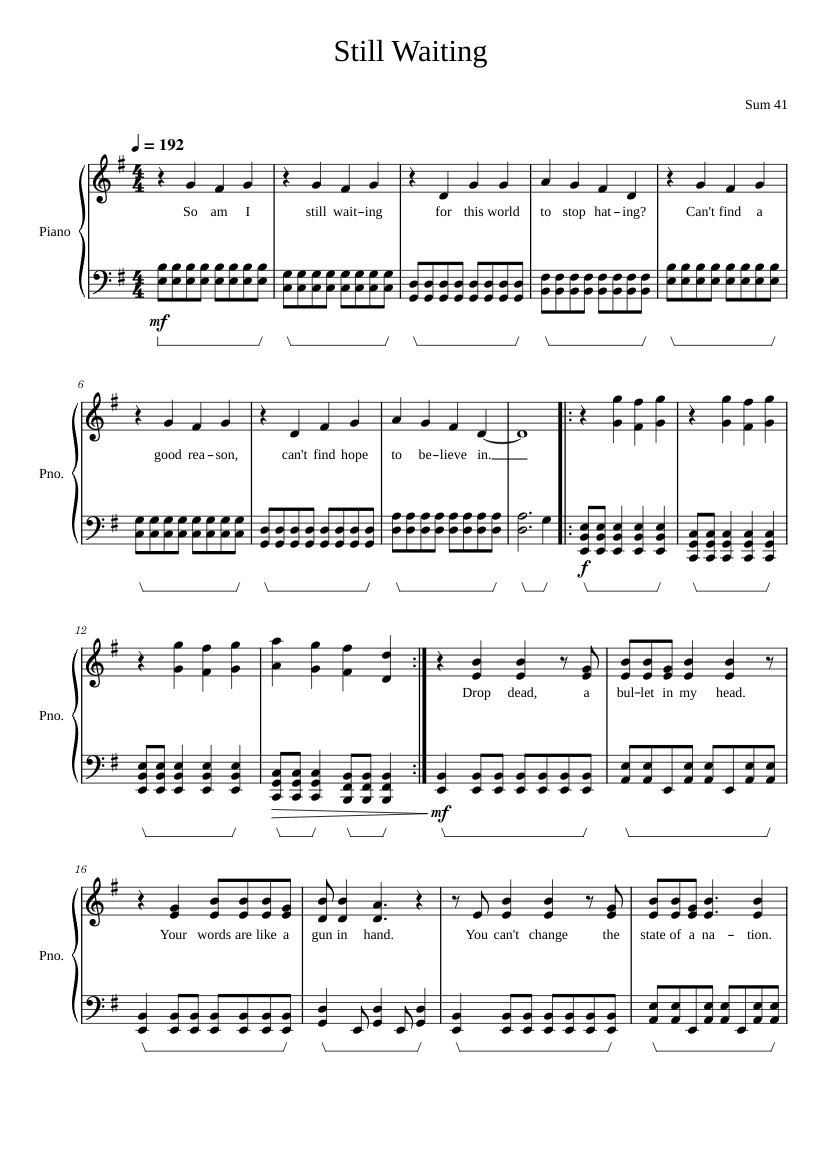 Still Waiting - Sum 41 Sheet Music for Piano (Solo) | MuseScore.com