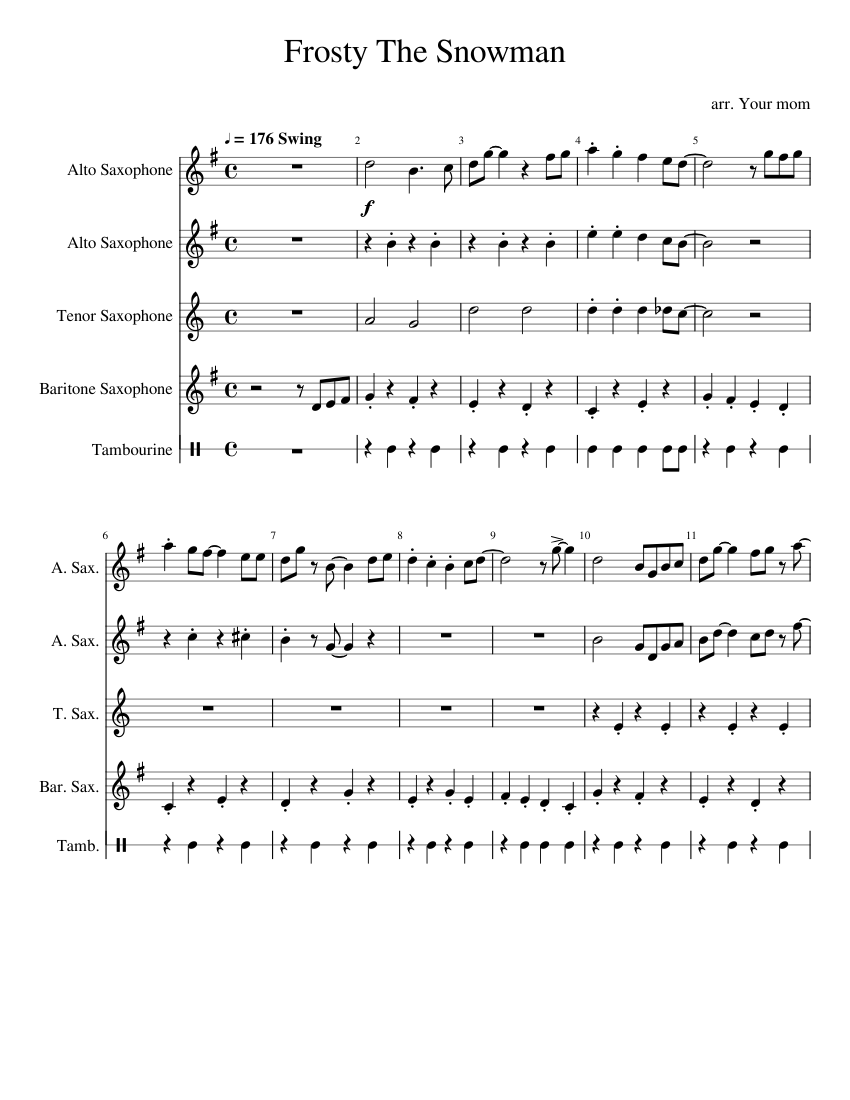 Frosty_The_Snowman Sheet music for Tambourine, Saxophone alto ...
