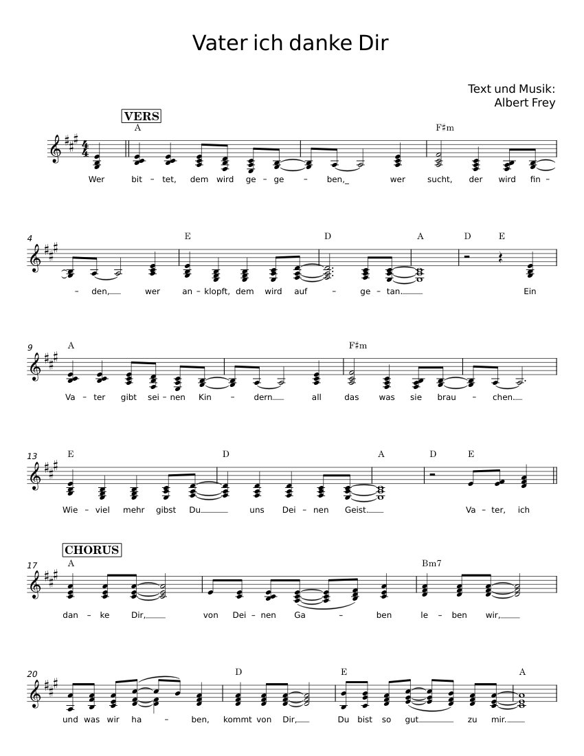 Vater, Ich Danke Dir - Albert Frey Sheet music for Synthesizer (Solo) | Musescore.com
