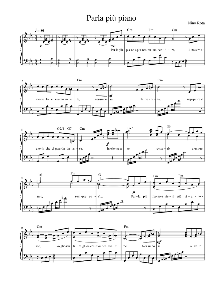 Parla più piano – Nino Rota Sheet music for Piano (Solo) | Musescore.com