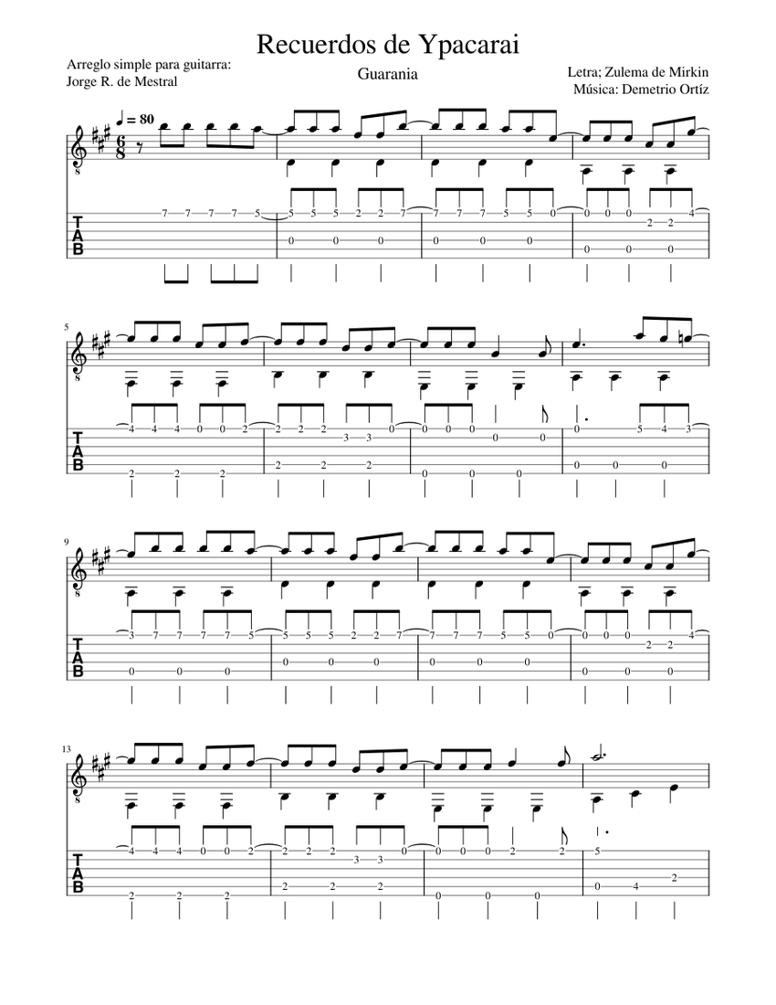 Recuerdos de Ypacarai – Demetrio Ortiz Sheet music for Guitar (Mixed ...