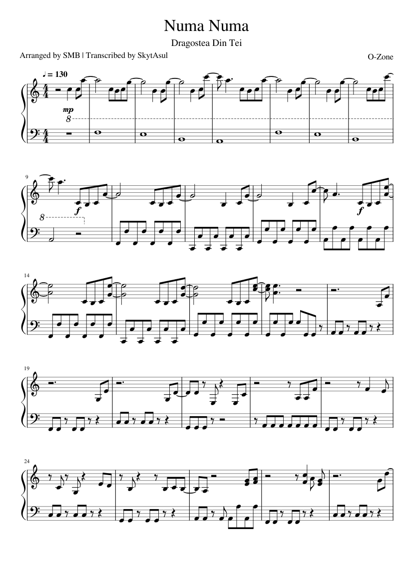Dragostea Din Tei (Numa Numa) - O-Zone Sheet Music for Piano (Solo ...