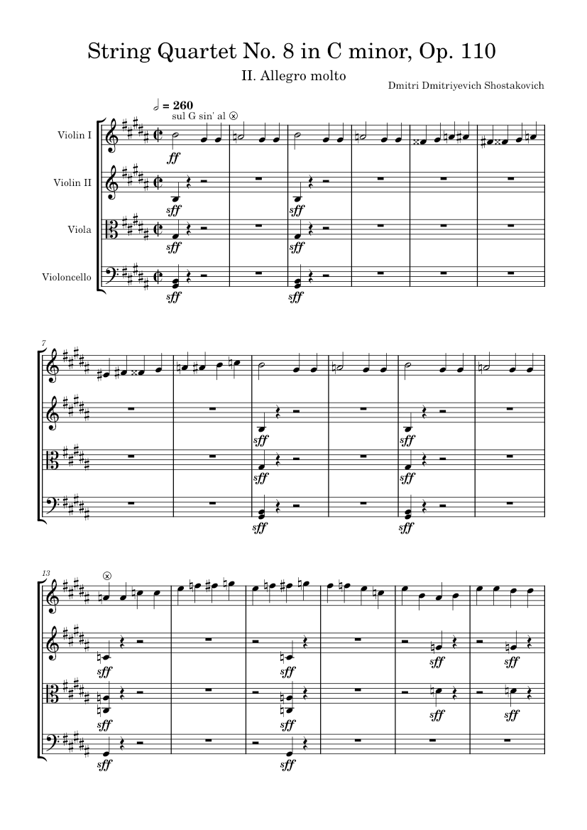 String Quartet No. 8 in C minor, Op.110, II. Allegro molto – Dmitri Shostakovich Sheet Music for ...
