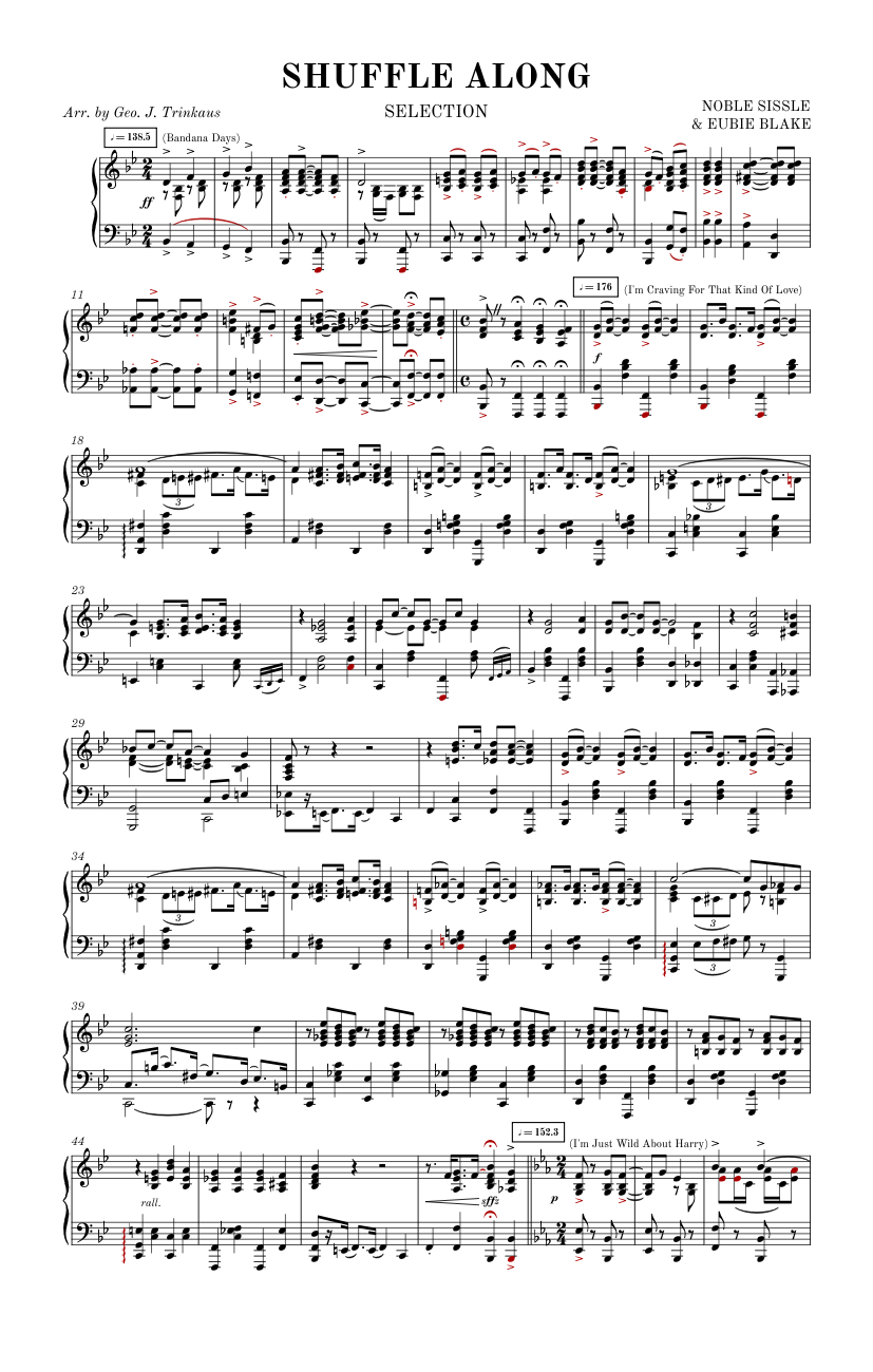 Shuffle Along (Selection) – James Hubert Blake (Eubie) & Noble Lee ...