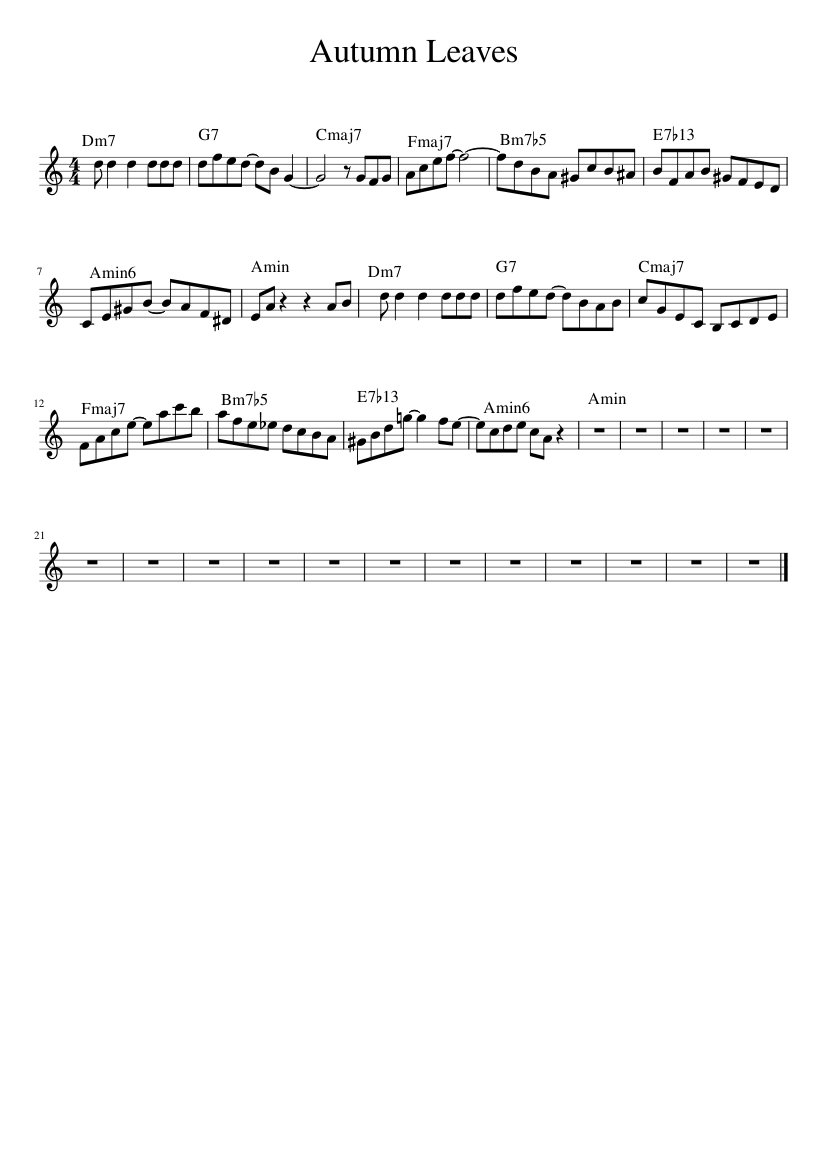 Autumn Leaves Sheet music for Saxophone alto (Solo) | Musescore.com
