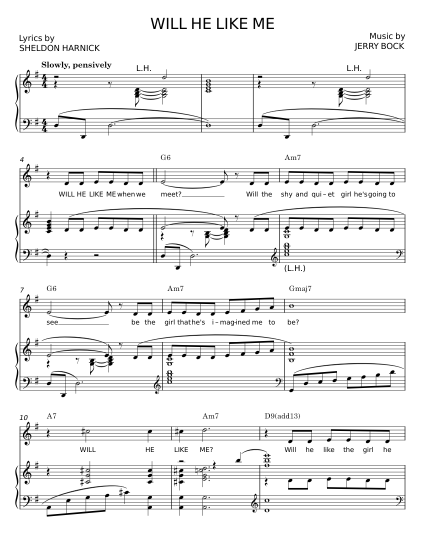 WILL HE LIKE ME - JERRY BOCK Sheet music for Piano, Synthesizer (Mixed ...