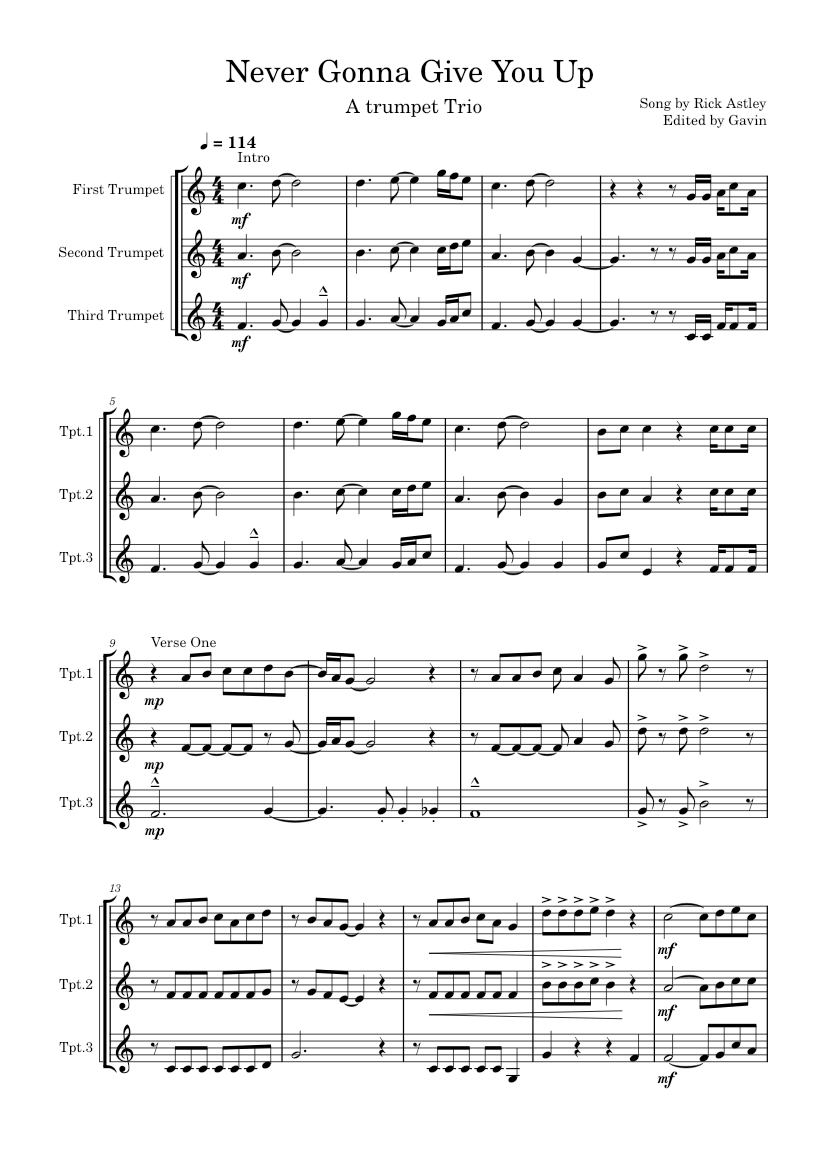Never Gonna Give You Up – Rick Astley Rickroll2 Sheet music for Trumpet ...